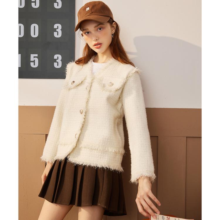 Cache Cache 2023年早春宽松时尚小香风针织开衫百搭慵懒风女式外套 In White | ModeSens